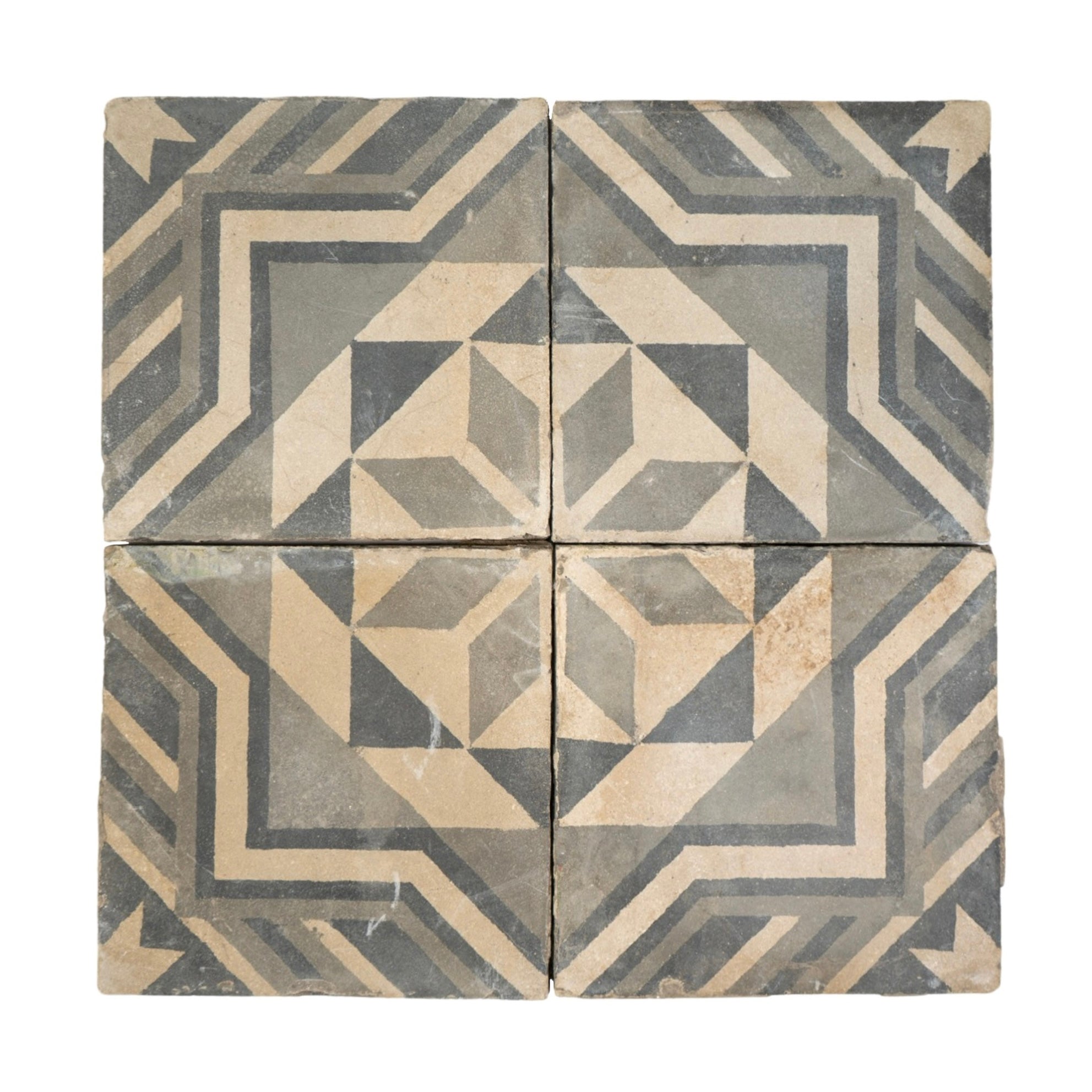 Reclaimed French Encaustic Geometric Concrete Tile